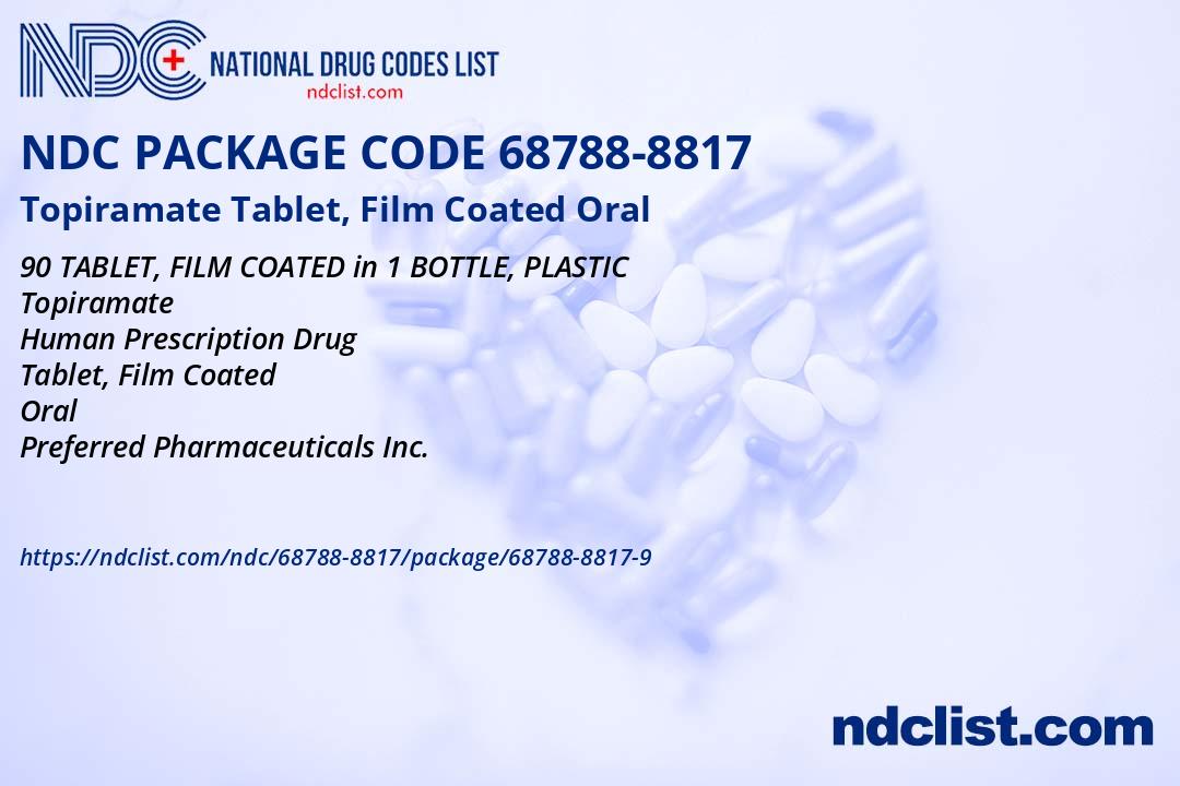NDC Package 68788-8817-9 Topiramate Tablet, Film Coated Oral