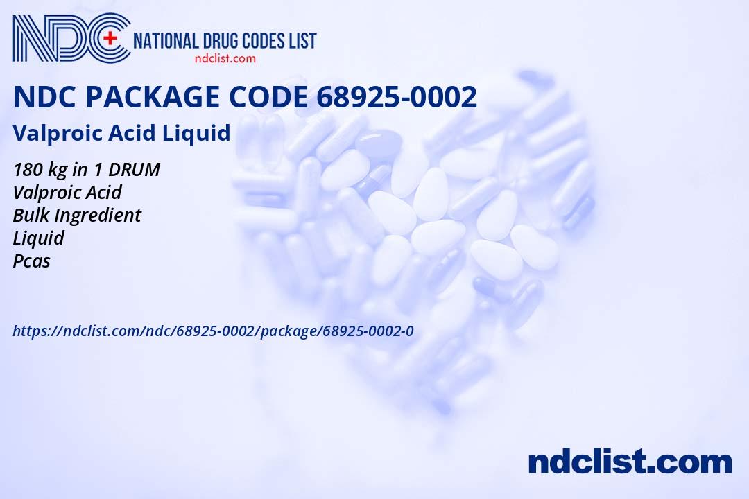 NDC Package 68925-0002-0 Valproic Acid Liquid