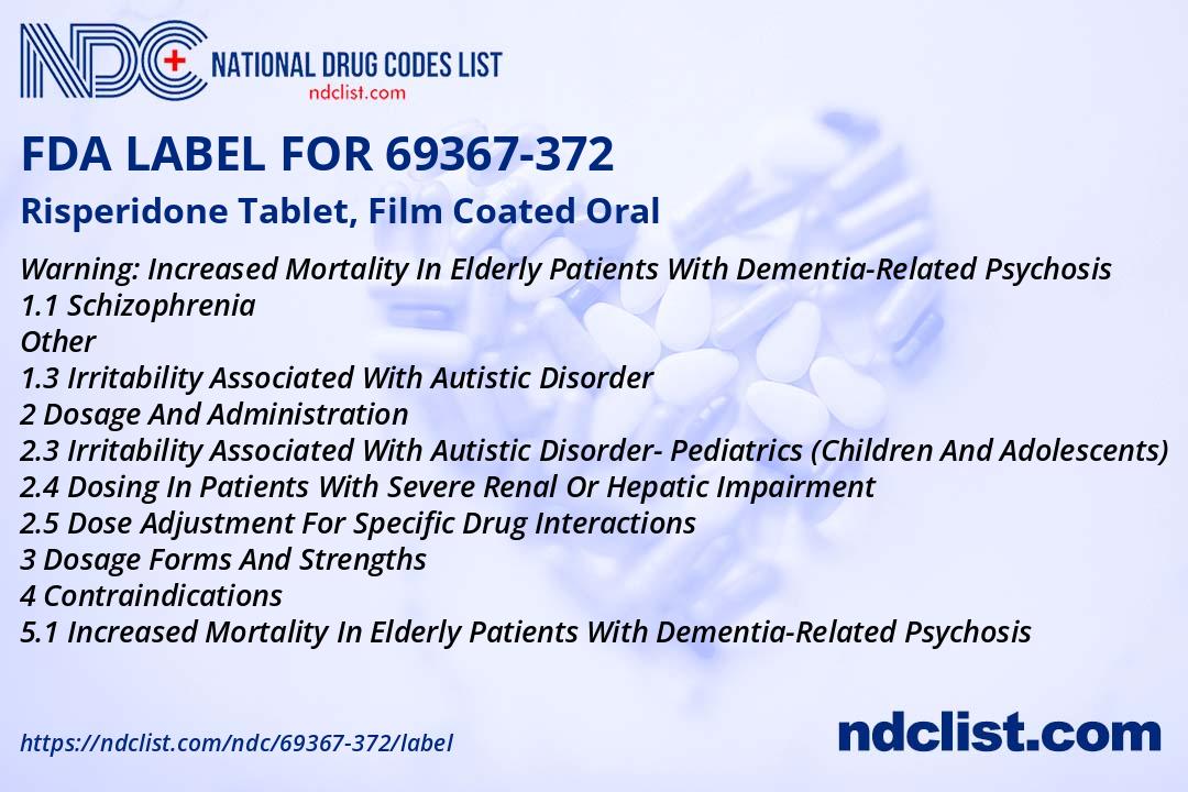 Risperidone Tablet, Film Coated FDA Label - NDC 69367-372