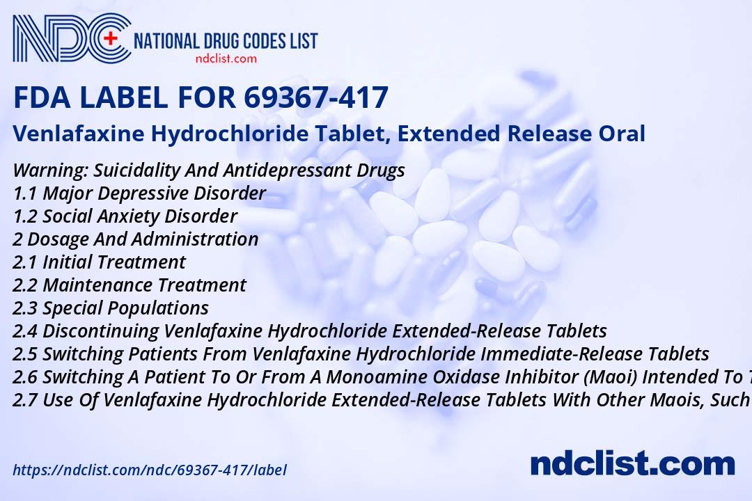 FDA Label for Venlafaxine Hydrochloride Tablet, Extended Release Oral ...