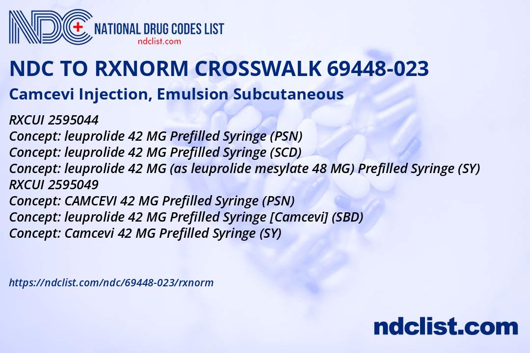 Camcevi Injection, Emulsion- RxNorm Crosswalk NDC69448-023