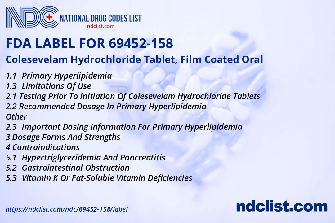 FDA Label for Colesevelam Hydrochloride Tablet, Film Coated Oral ...