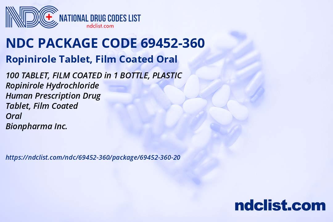 Ropinirole Tablet, Film Coated NDC Package 69452-360-20
