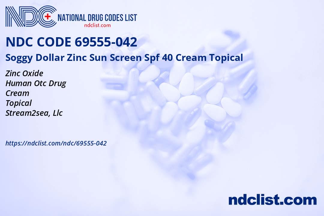 NDC 69555-042 Soggy Dollar Zinc Sun Screen Spf 40 Cream Topical