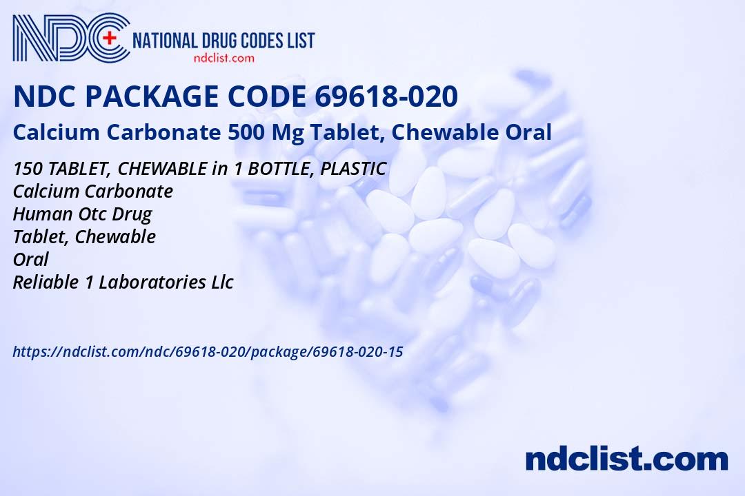 Calcium Carbonate 500 Mg Tablet, Chewable- NDC69618-020-15