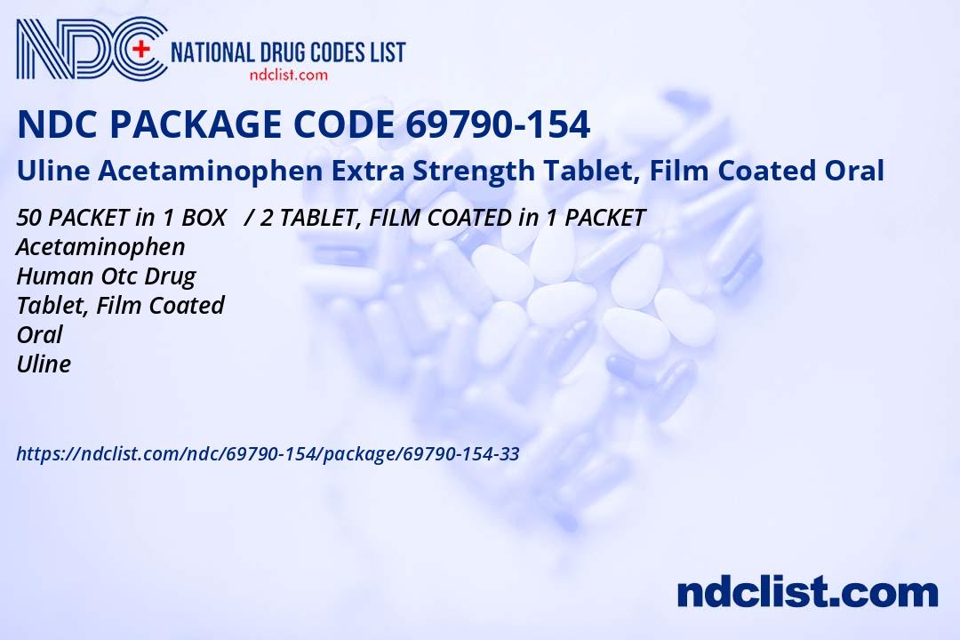 NDC Package 69790-154-33 Uline Acetaminophen Extra Strength Tablet ...
