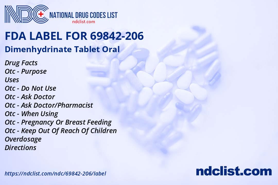 Dimenhydrinate Tablet FDA Label - NDC 69842-206