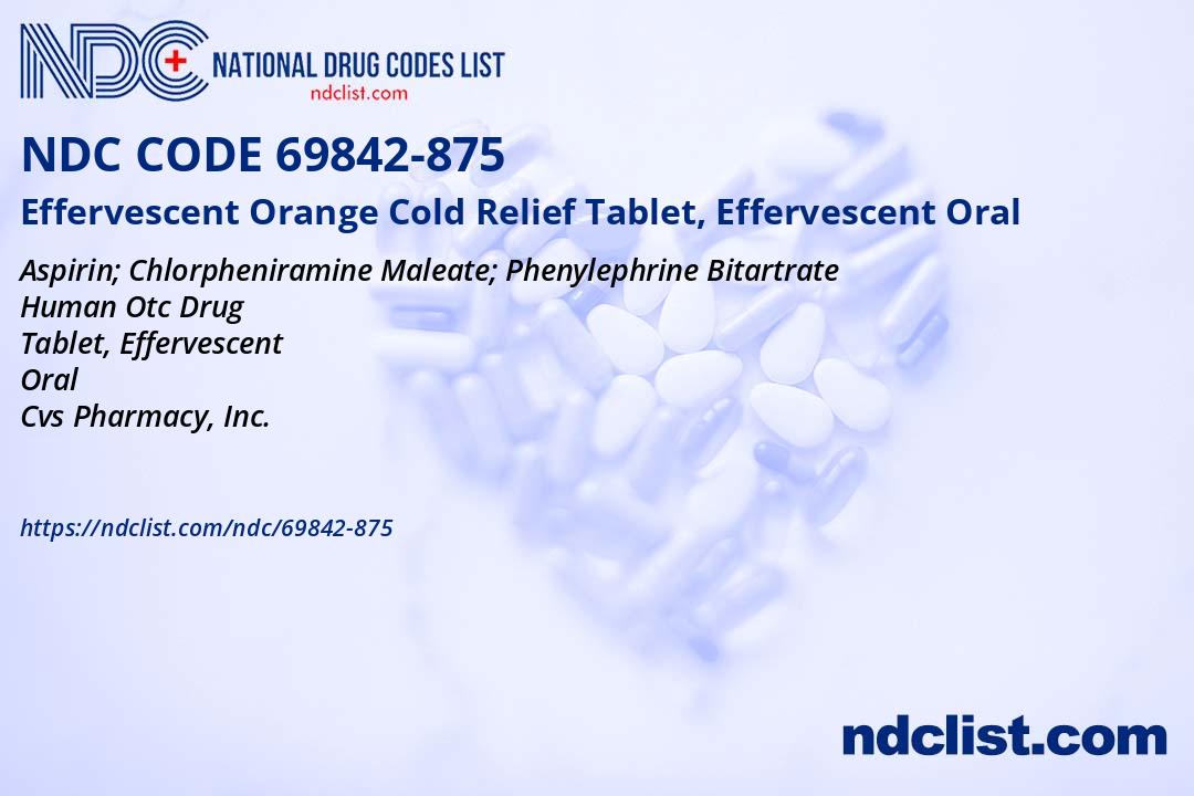 NDC 69842-875 Effervescent Orange Cold Relief Tablet, Effervescent Oral