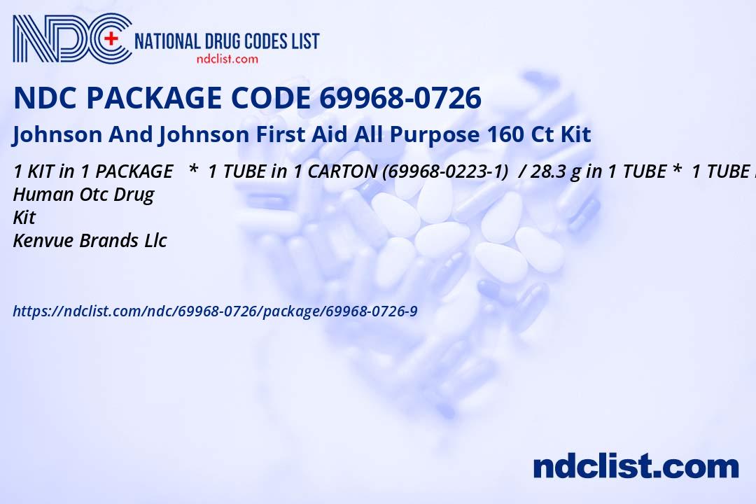NDC Package 69968-0726-9 Johnson And Johnson First Aid All Purpose 160 ...