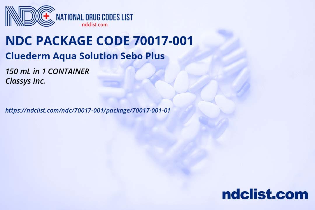 NDC Package 70017-001-01 Cluederm Aqua Solution Sebo Plus