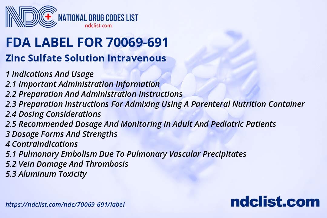 Fda Label For Zinc Sulfate Solution Intravenous Indications Usage And Precautions