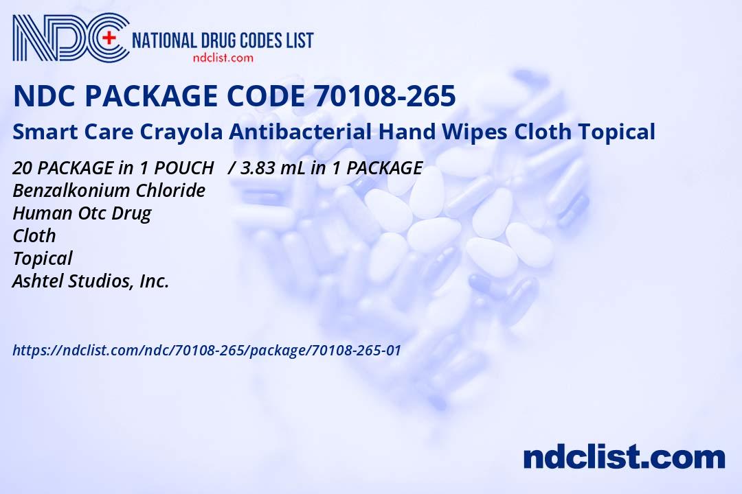NDC Package 70108-265-01 Smart Care Crayola Antibacterial Hand Wipes ...