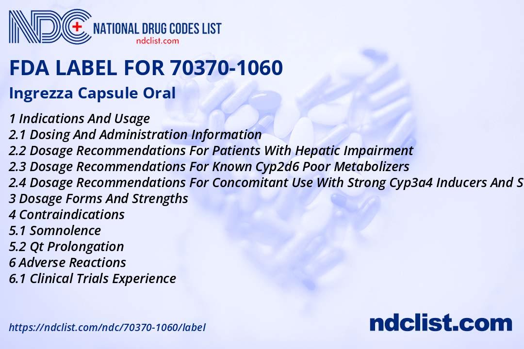 Ingrezza Capsule FDA Label - NDC 70370-1060
