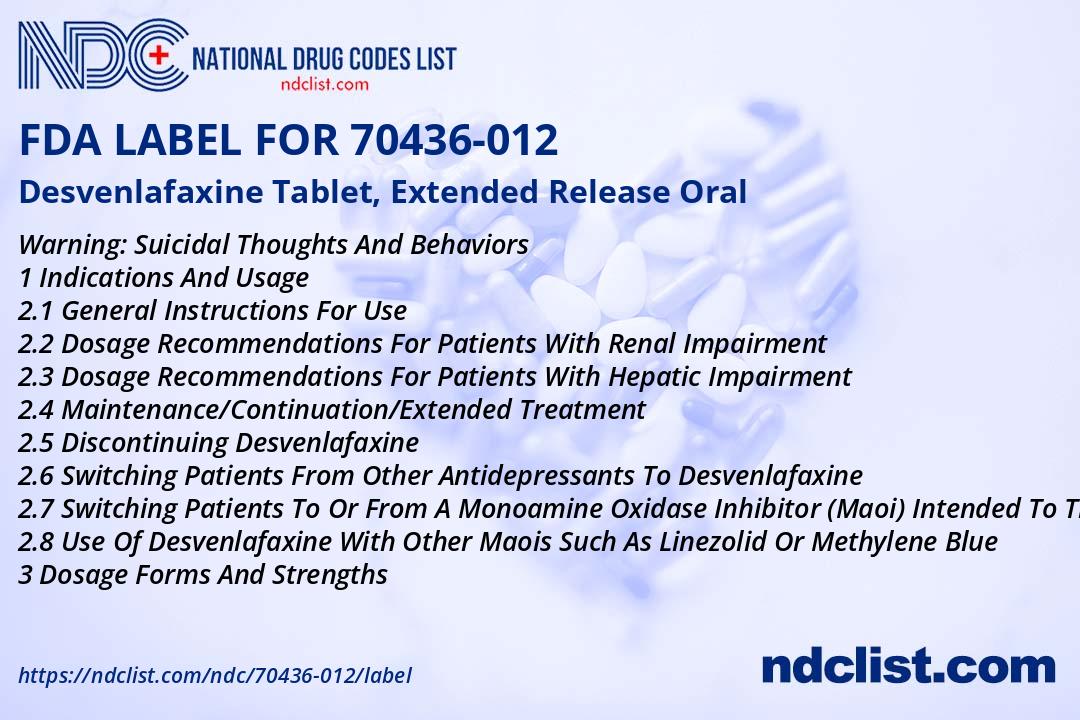 FDA Label for Desvenlafaxine Tablet, Extended Release Oral ...