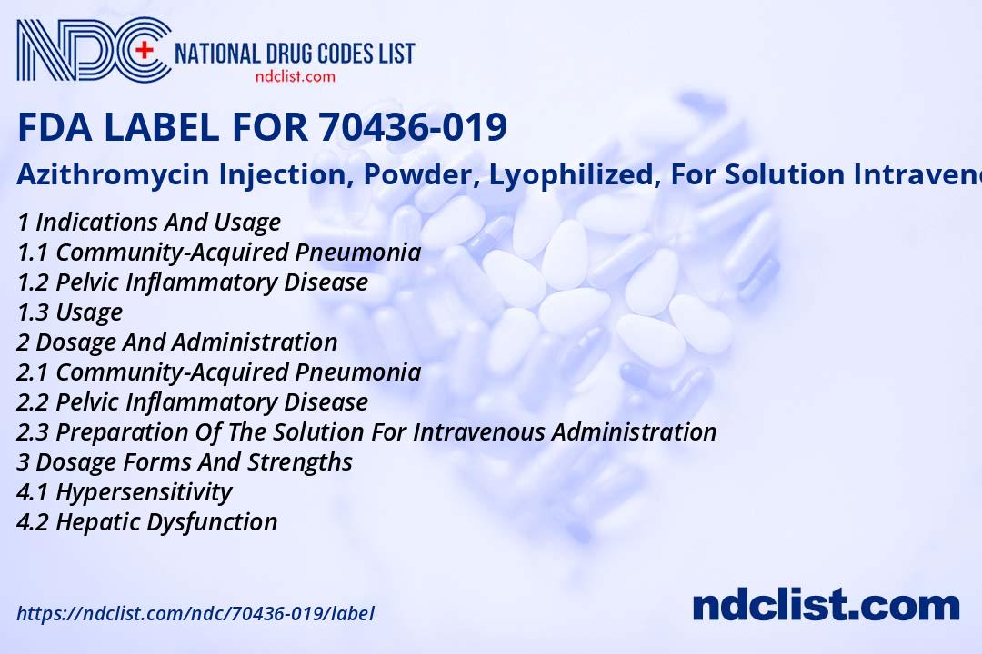 Azithromycin FDA Label - NDC 70436-019