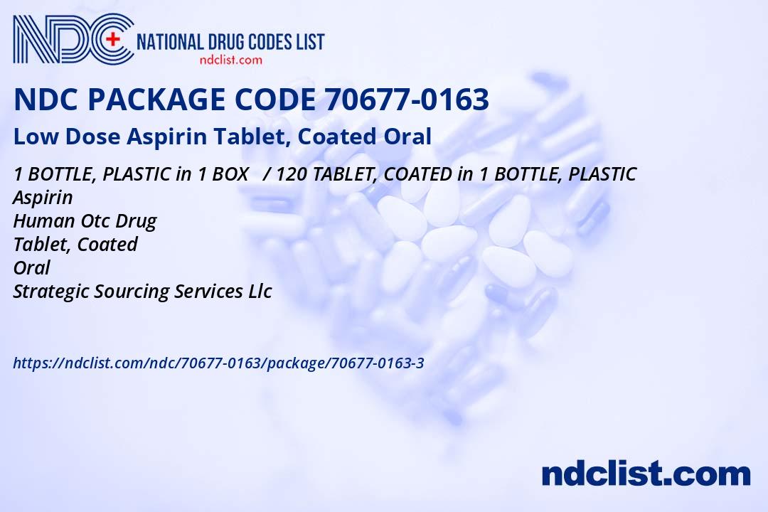 NDC Package 70677-0163-3 Low Dose Aspirin Tablet, Coated Oral