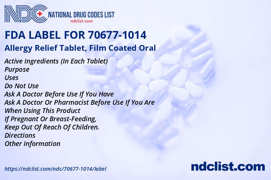 Allergy Relief FDA Label - NDC 70677-1014