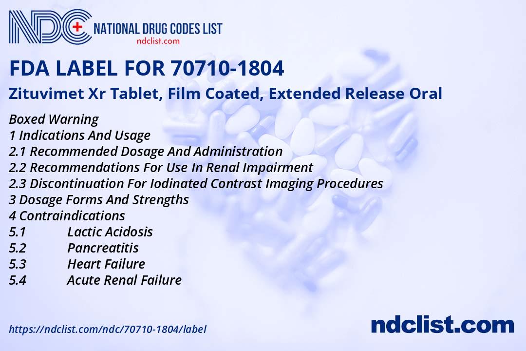 Zituvimet Xr- FDA Label NDC70710-1804