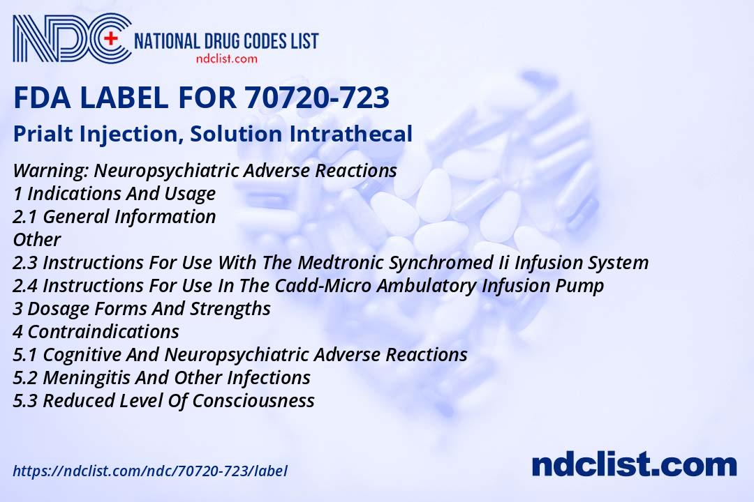 FDA Label for Prialt Injection, Solution Intrathecal - Indications, Usage & Precautions