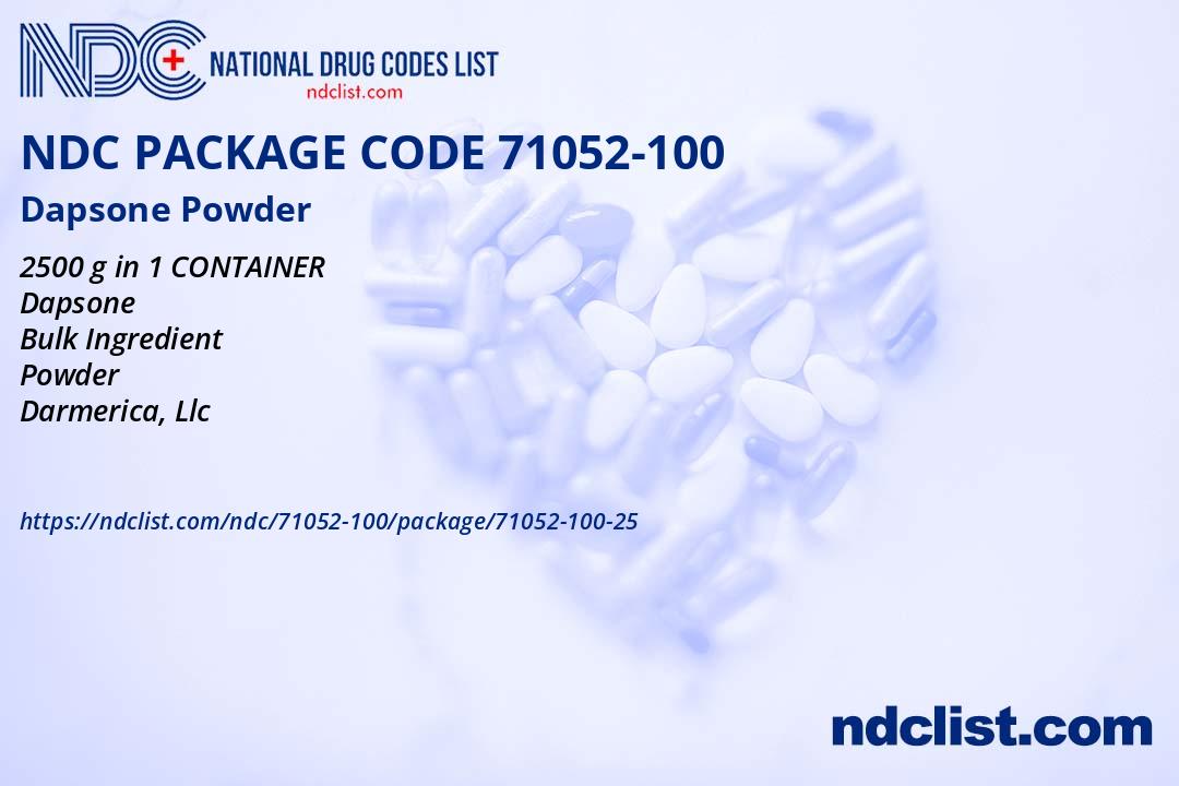 NDC Package 71052-100-25 Dapsone Powder