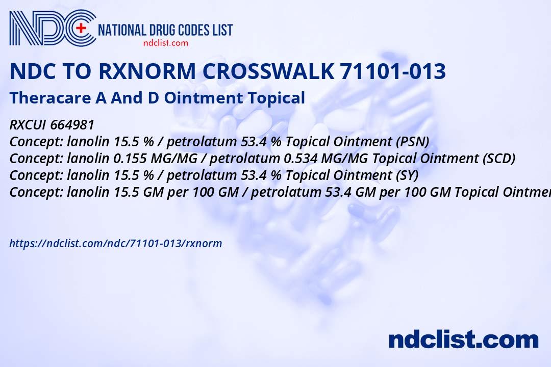 RxNorm Crosswalk 71101-013 Theracare A And D Ointment Topical