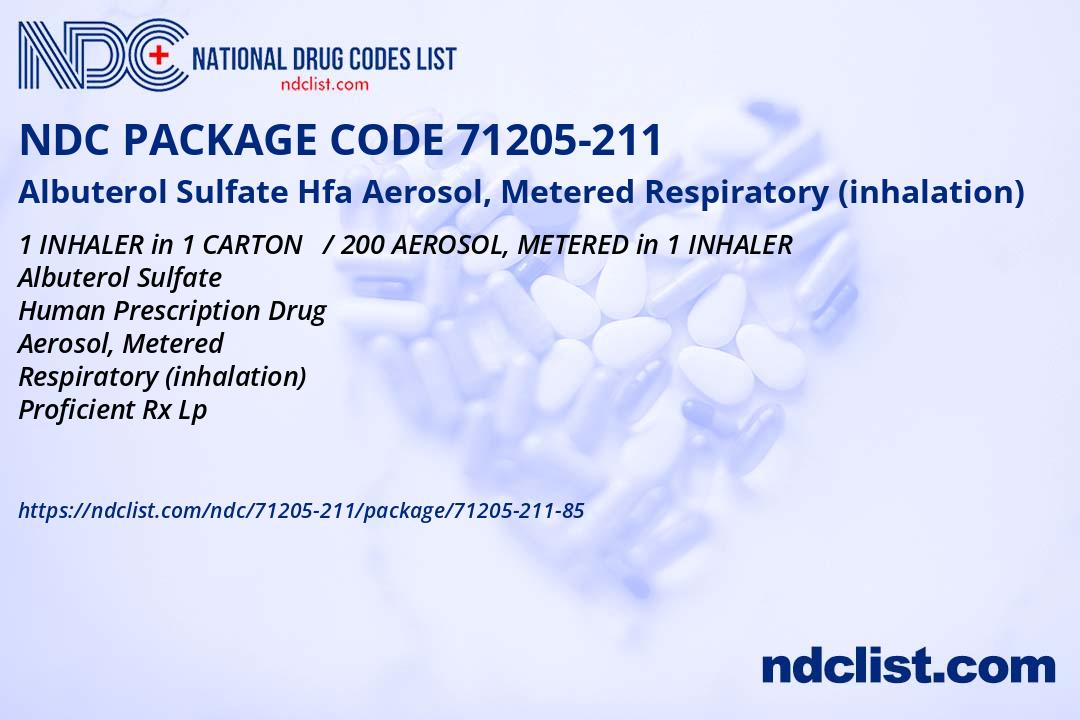 Albuterol Sulfate Aerosol, Metered NDC Package 71205-211-85
