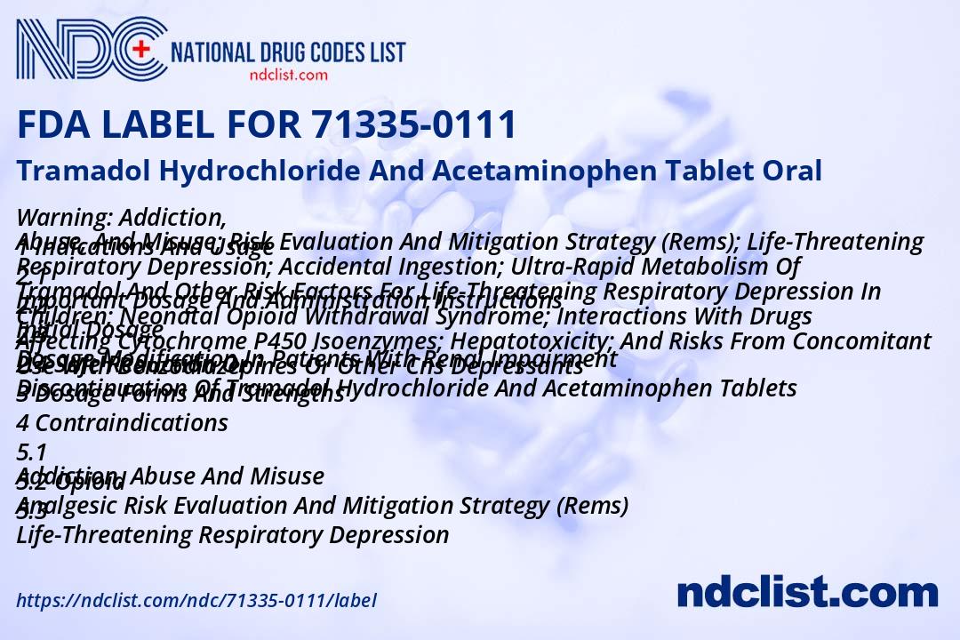 FDA Label for Tramadol Hydrochloride And Acetaminophen Tablet Oral ...