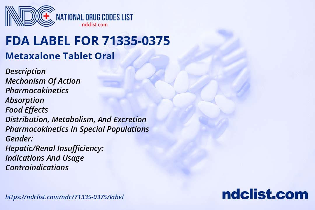 FDA Label for Metaxalone Tablet Oral - Indications, Usage & Precautions