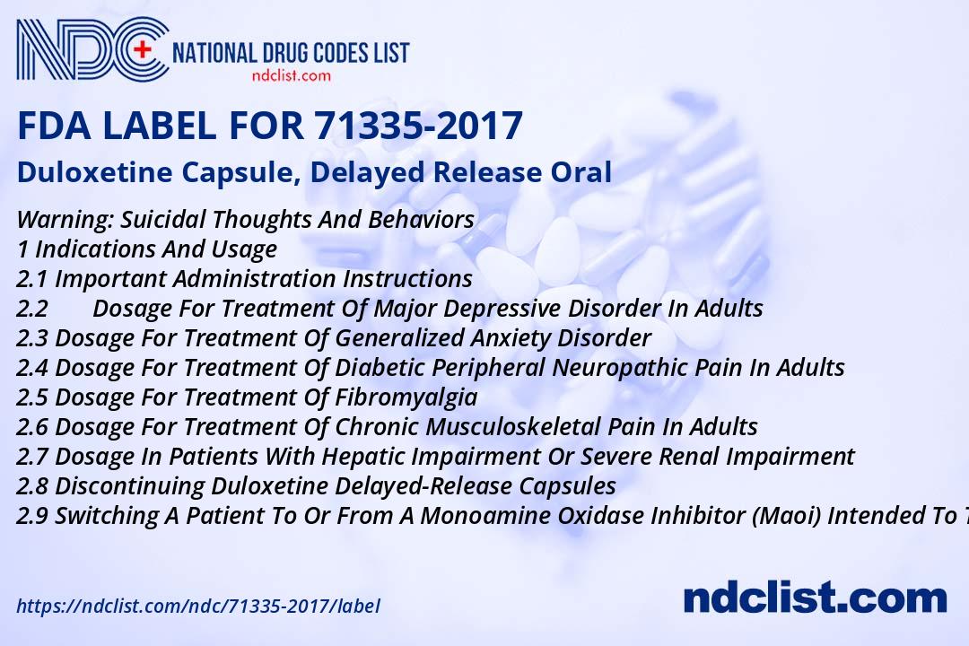 FDA Label for Duloxetine Capsule, Delayed Release Oral - Indications, Usage & Precautions