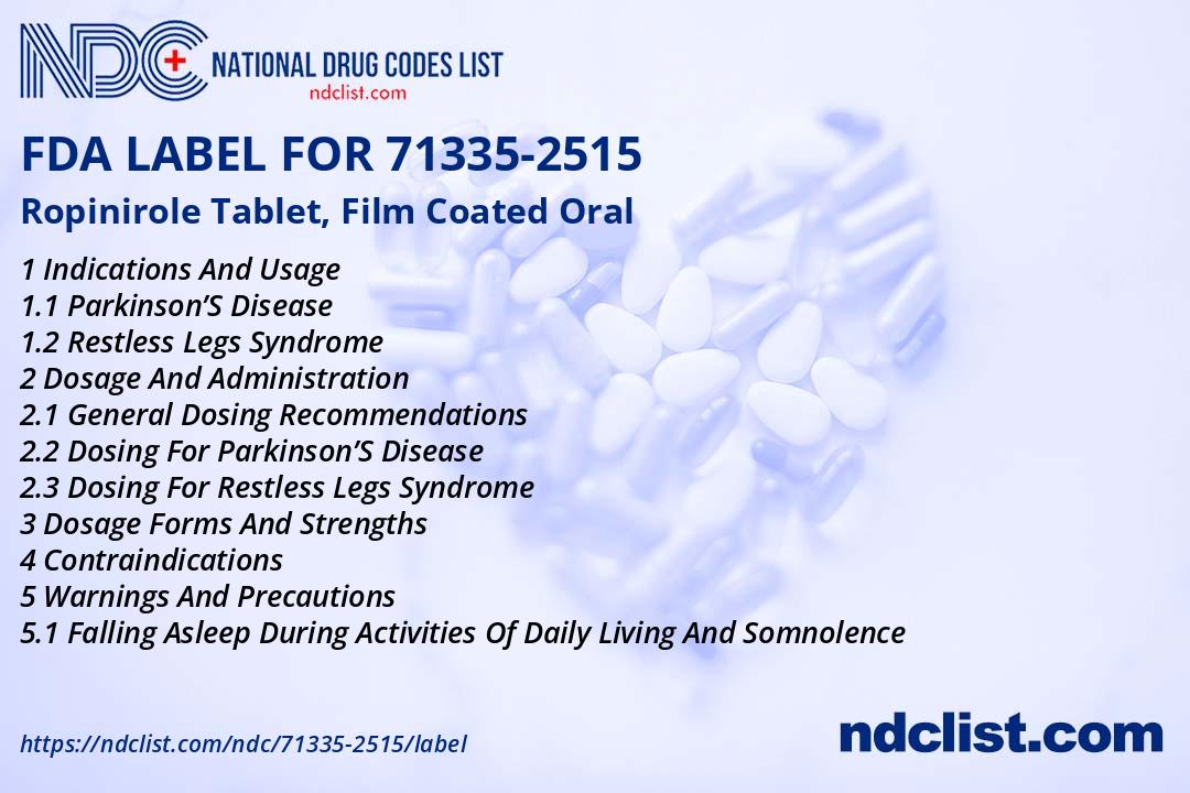 FDA Label for Ropinirole Tablet, Film Coated Oral - Indications, Usage ...