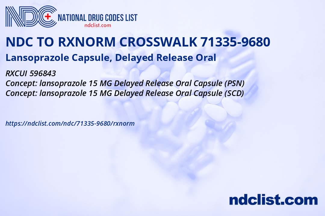 NDC RxNorm Crosswalk 71335-9680 Lansoprazole Capsule, Delayed Release Oral