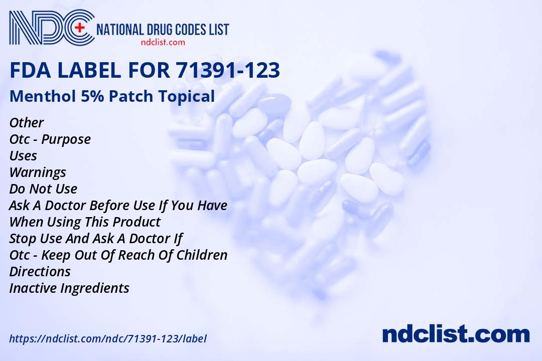 Menthol 5% Patch- FDA Label NDC71391-123