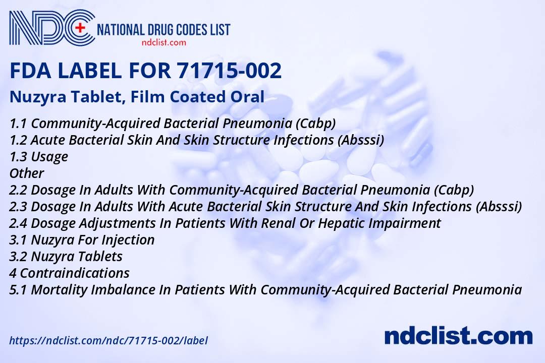 Nuzyra Tablet, Film Coated FDA Label - NDC 71715-002