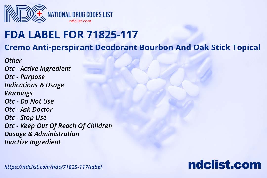 FDA Label for Cremo Anti-perspirant Deodorant Bourbon And Oak ...