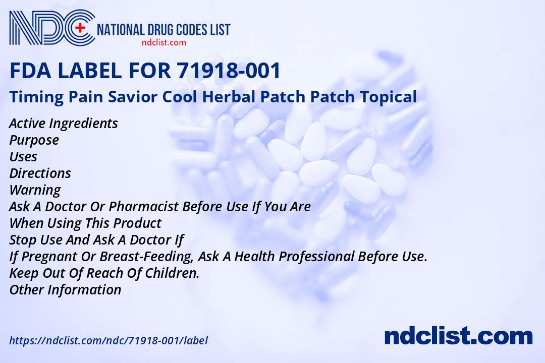 Timing Pain Savior Cool Herbal Patch- FDA Label NDC71918-001