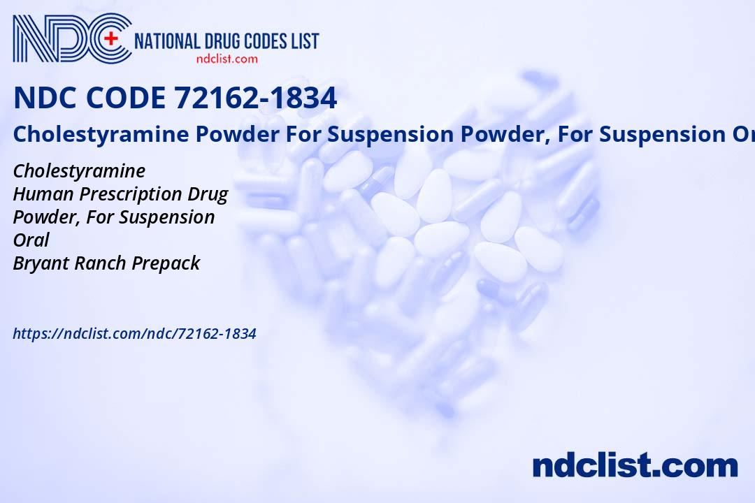 NDC 72162-1834 Cholestyramine Powder For Suspension Powder, For ...