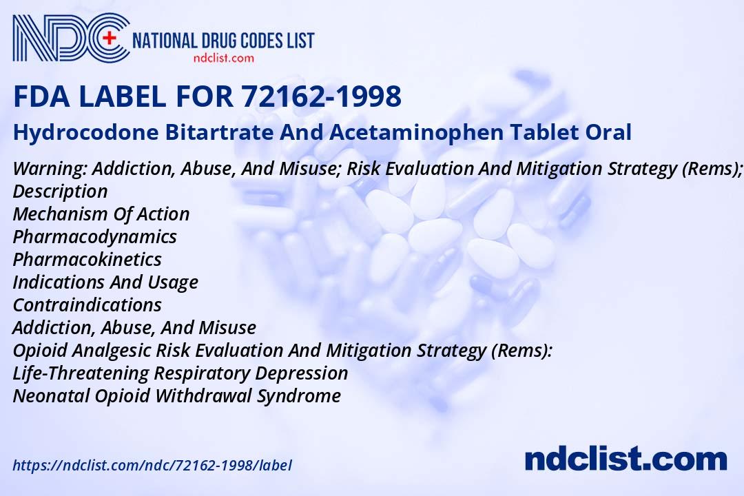 FDA Label for Hydrocodone Bitartrate And Acetaminophen Tablet Oral ...