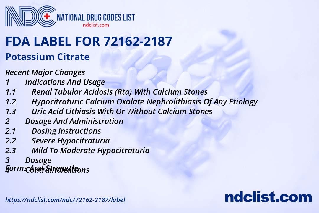 FDA Label for Potassium Citrate - Indications, Usage & Precautions