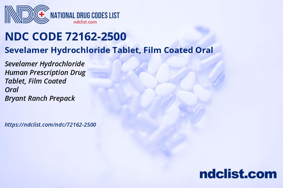 Sevelamer Hydrochloride Tablet, Film Coated- NDC72162-2500
