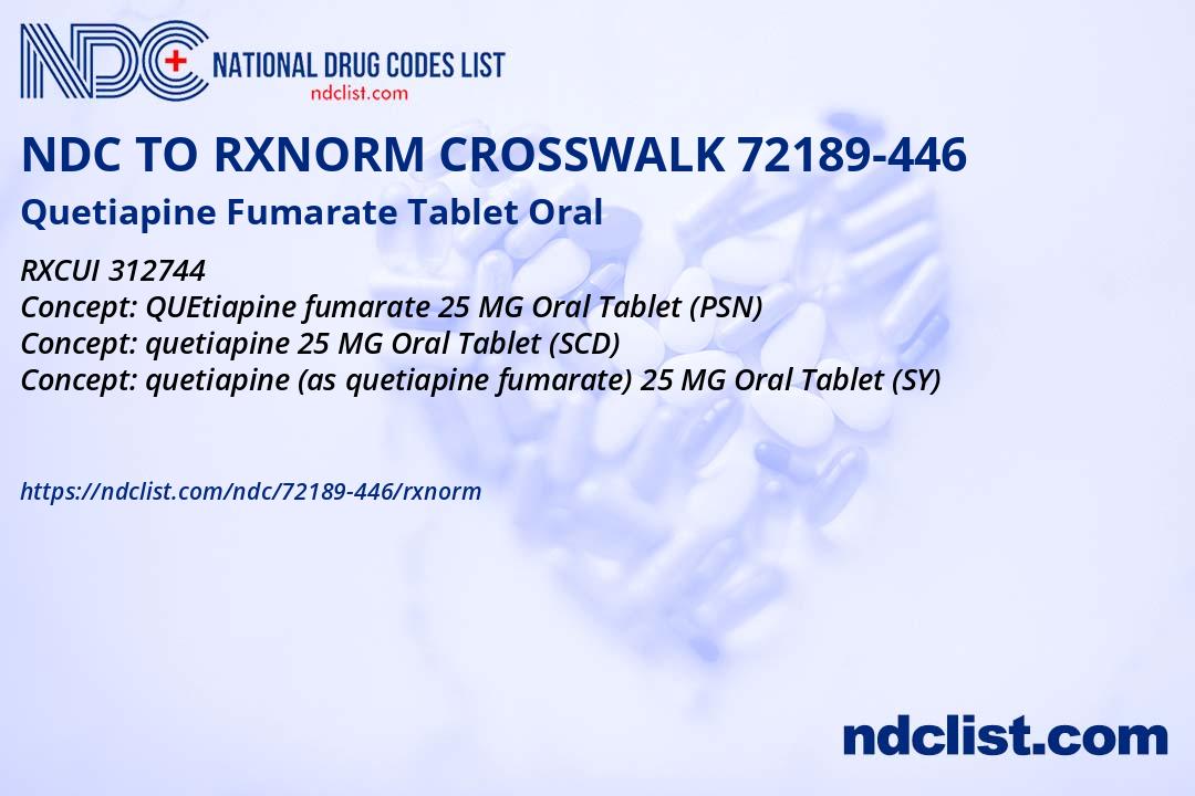 NDC RxNorm Crosswalk 72189-446 Quetiapine Fumarate Tablet Oral