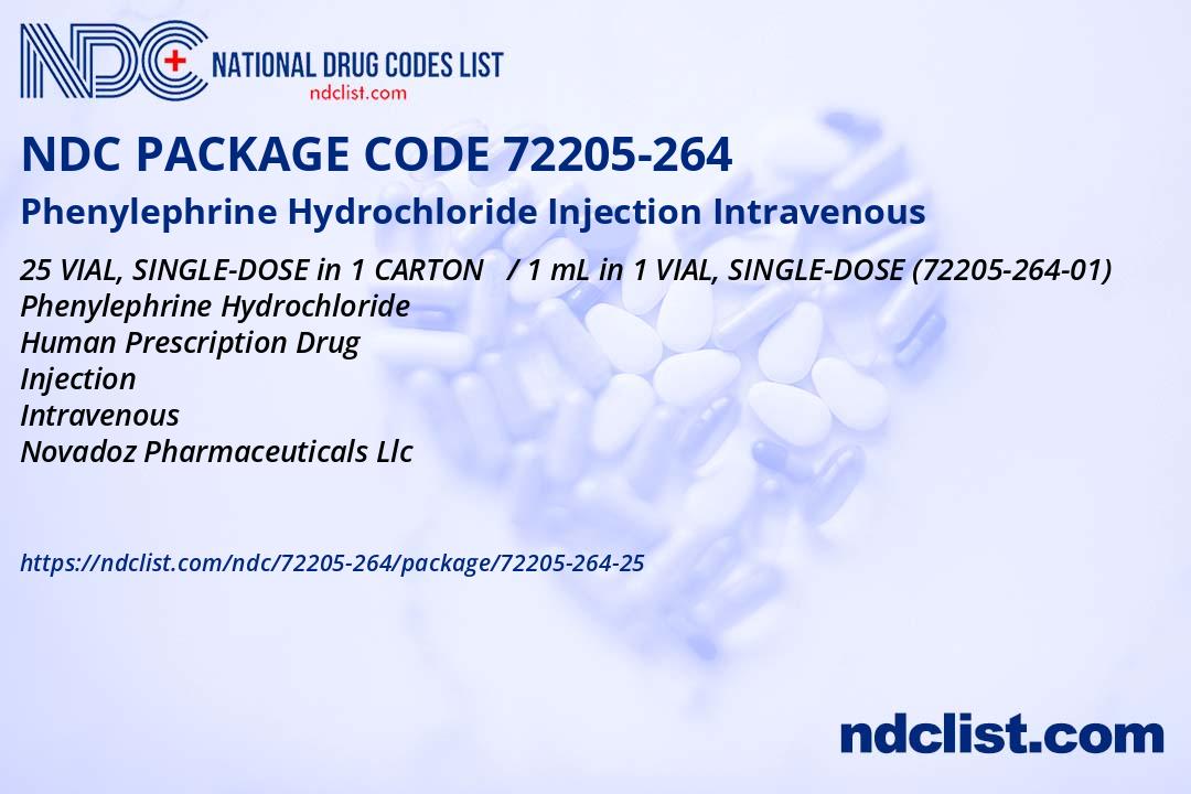 NDC Package 72205-264-25 Phenylephrine Hydrochloride Injection Intravenous