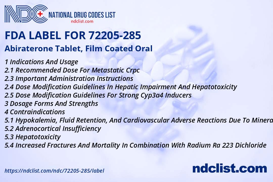 Abiraterone Tablet, Film Coated- FDA Label NDC72205-285