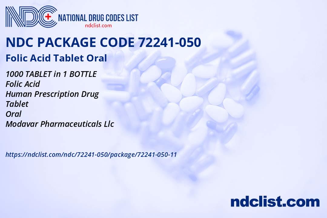 NDC Package 72241-050-11 Folic Acid Tablet Oral