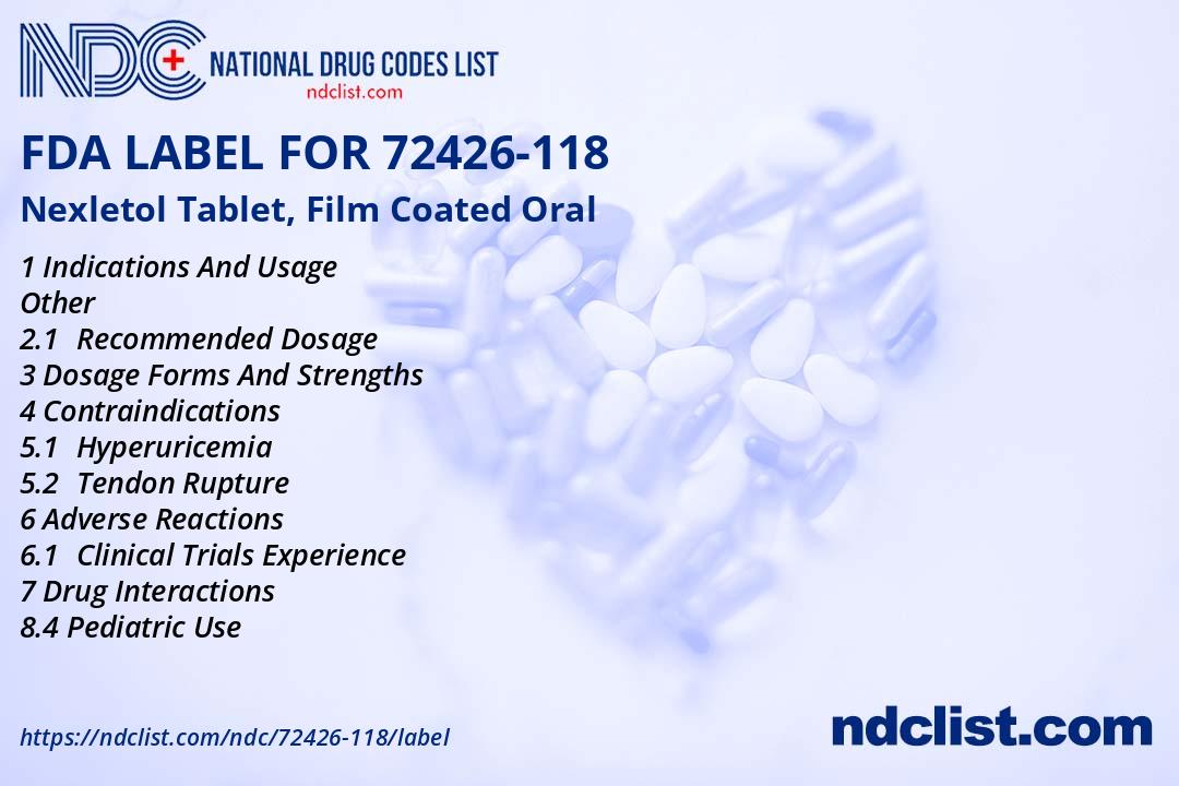 Nexletol Tablet, Film Coated FDA Label - NDC 72426-118