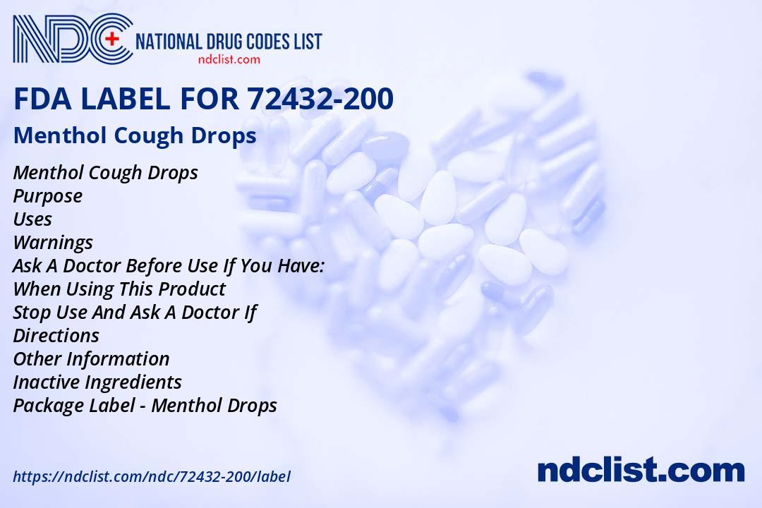 Menthol Cough Drops FDA Label - NDC 72432-200