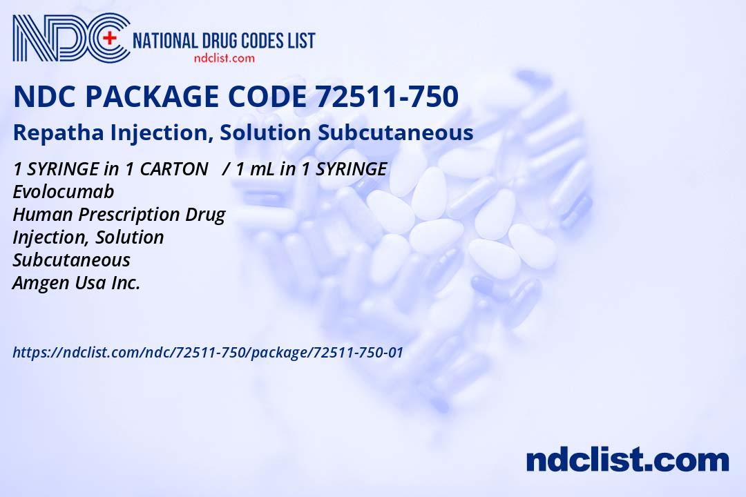 Repatha Injection, Solution NDC Package 72511-750-01