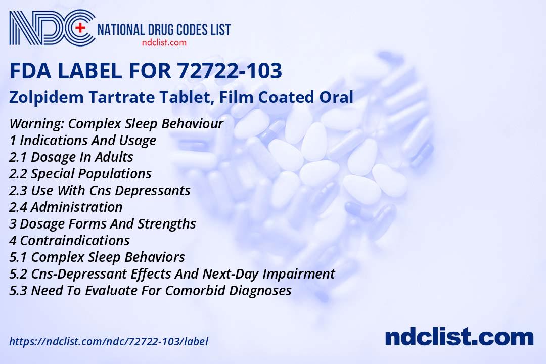 FDA Label for Zolpidem Tartrate Tablet, Film Coated Oral - Indications ...