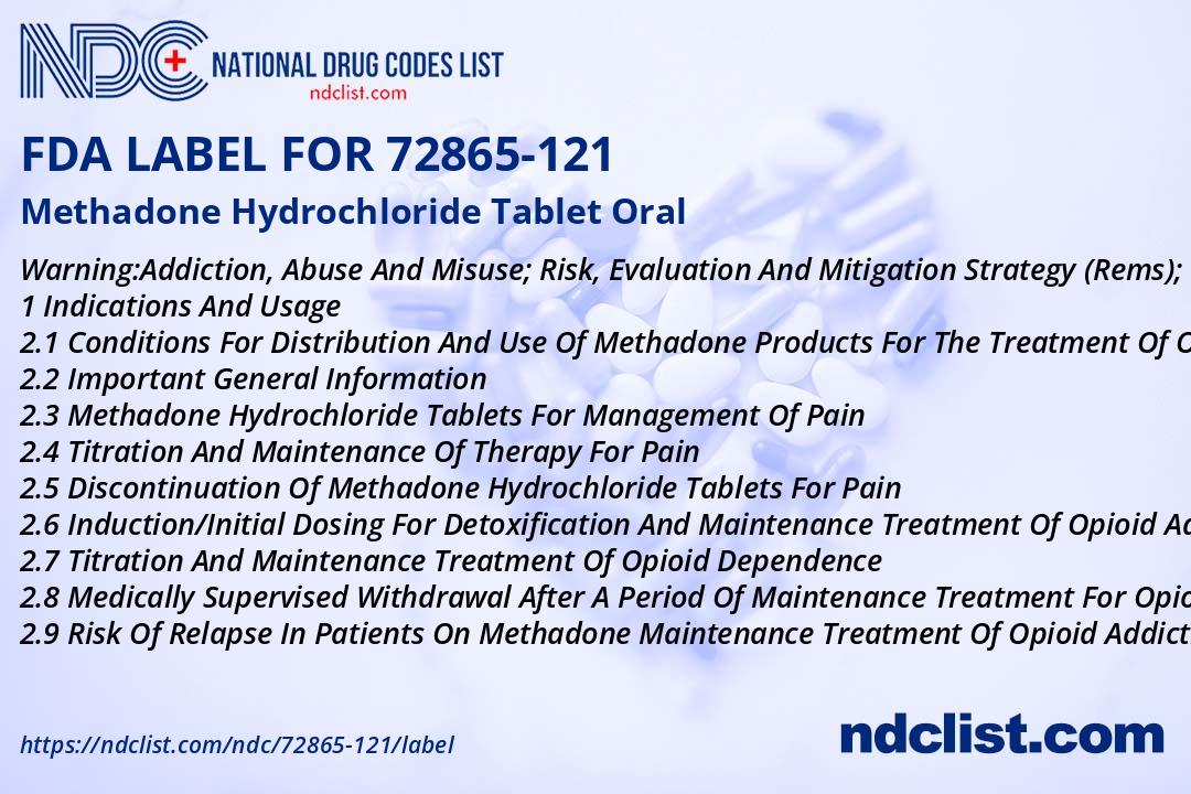 Methadone Hydrochloride Tablet FDA Label - NDC 72865-121