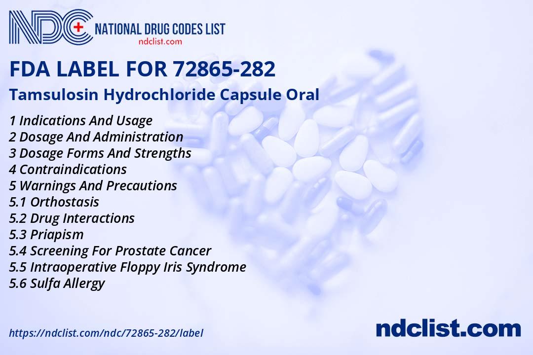 Tamsulosin Hydrochloride Capsule FDA Label - NDC 72865-282