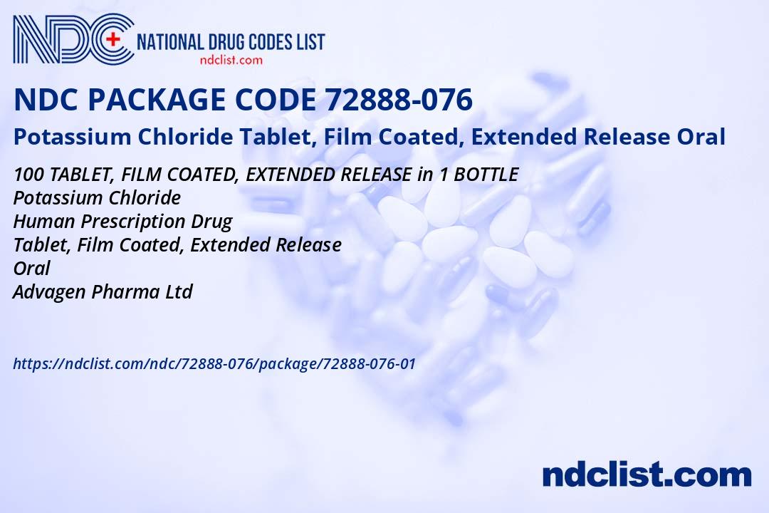 NDC Package 72888-076-01 Potassium Chloride Tablet, Film Coated ...